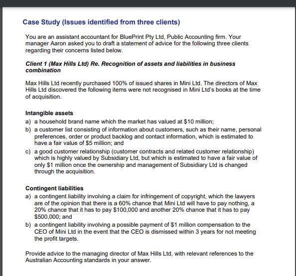 Solved Case Study (Issues identified from three clients) You | Chegg.com