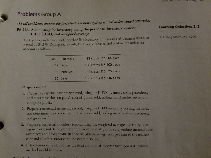 Solved Problems Group A For all problems, P6-28A Accounting | Chegg.com