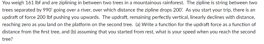 Solved You weigh 161 lbf and are ziplining in between two | Chegg.com