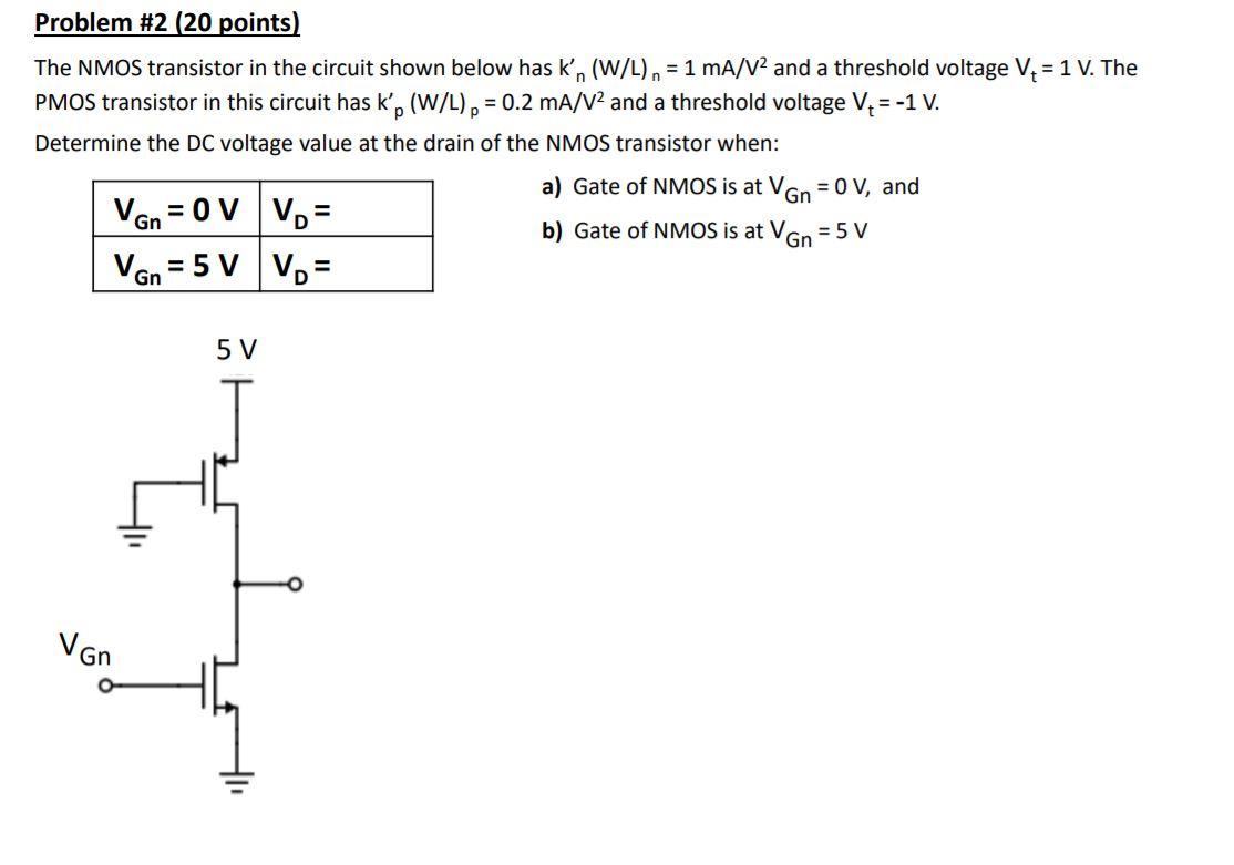 Solved Problem #2 (20 points) The NMOS transistor in the | Chegg.com