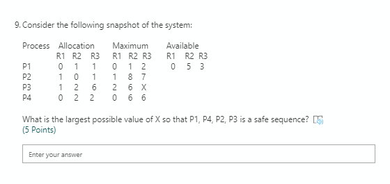 Solved 9. Consider the following snapshot of the system: | Chegg.com