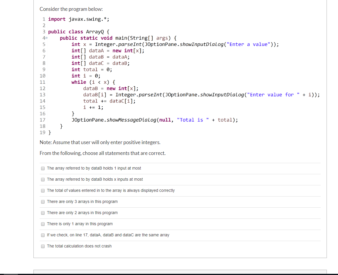 Solved Consider the program below: 1 import javax.swing.*; | Chegg.com