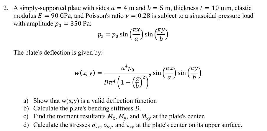 2, A simply-supported plate with sides a = 4 m and b | Chegg.com