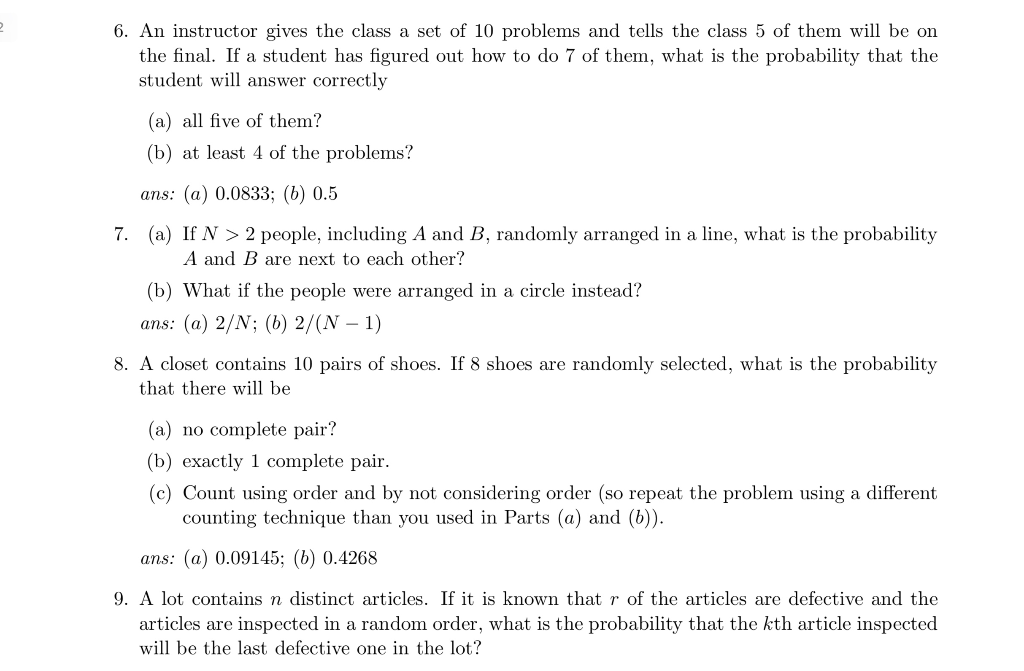 Solved 6. An instructor gives the class a set of 10 problems | Chegg.com