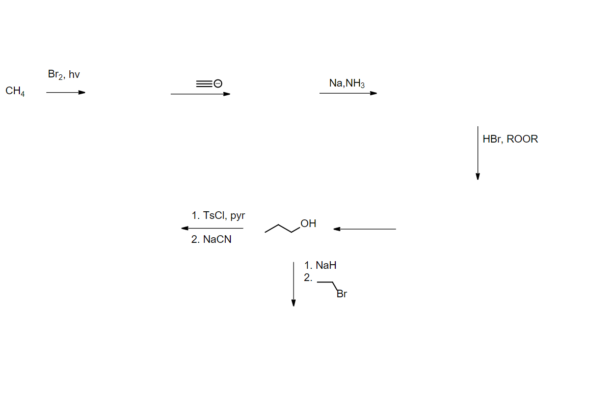Solved Br2, hv Na, NH3 CH4 HBr, ROOR 1. TsCl, pyr OH 2. NaCN | Chegg.com