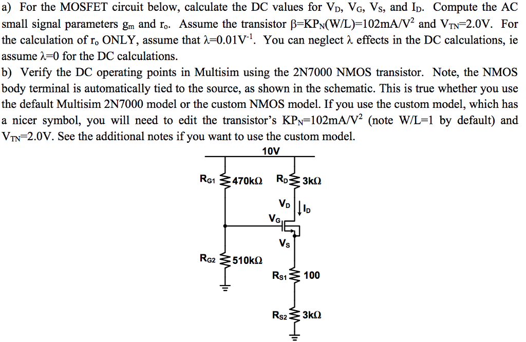 Solved a) For the MOSFET circuit below, calculate the DC | Chegg.com