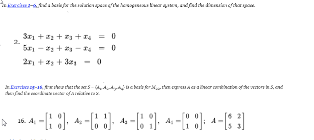 Solved "In Exercises 1-6, find a basis for the solution | Chegg.com