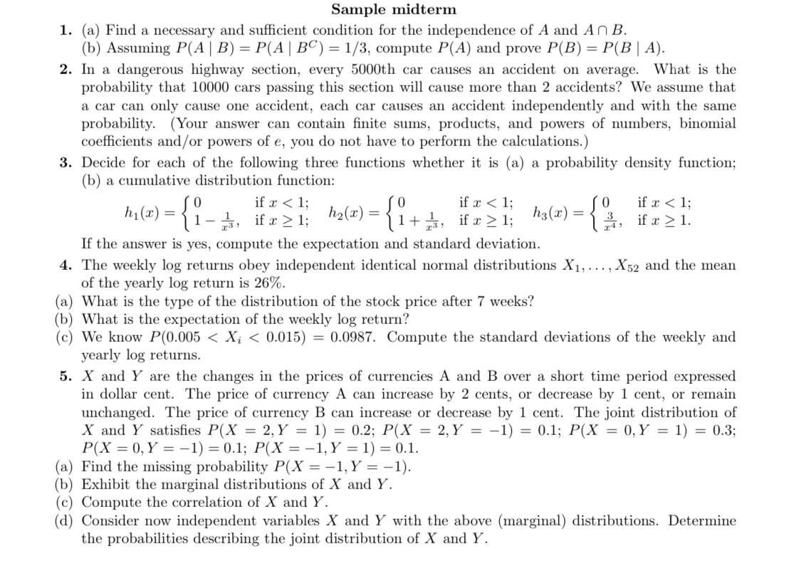 Solved Sample midterm 1. (a) Find a necessary and sufficient | Chegg.com
