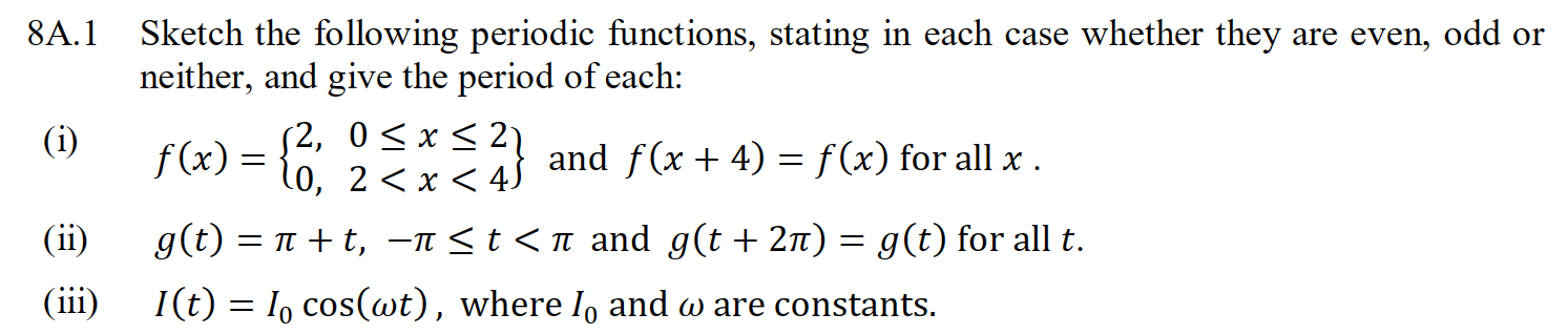 8A. 1 ﻿Sketch the following periodic functions, | Chegg.com