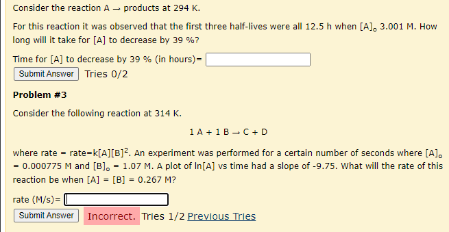 Solved Consider the reaction A - products at 294 K. For this | Chegg.com