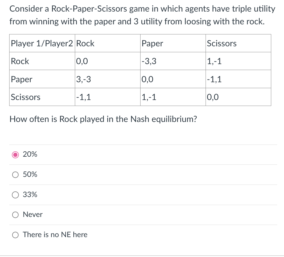 Solved Consider a Rock-Paper-Scissors game in which agents | Chegg.com