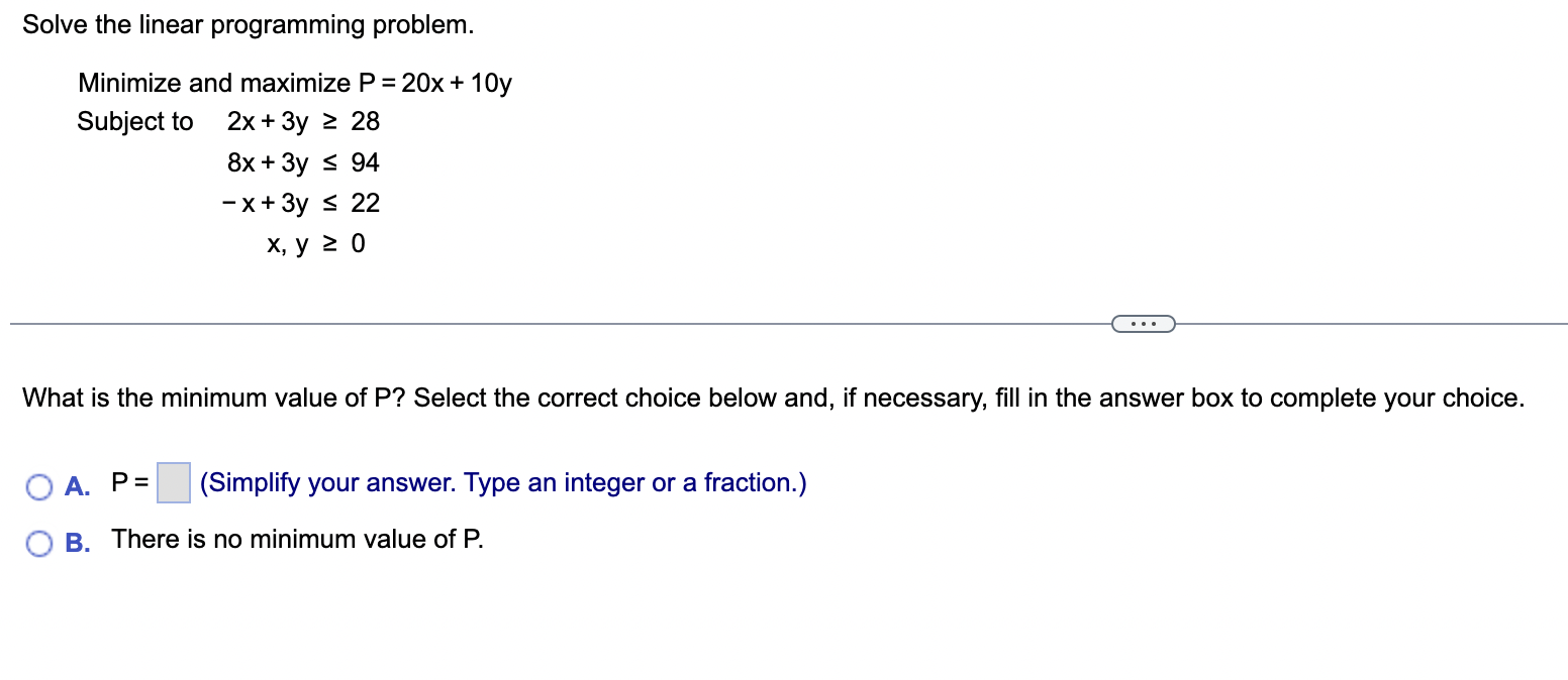 Solved Solve the linear programming problem. Minimize and | Chegg.com