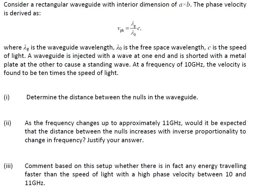 Consider a rectangular waveguide with interior | Chegg.com