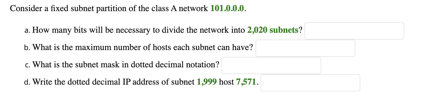 Solved Consider a fixed subnet partition of the class A | Chegg.com