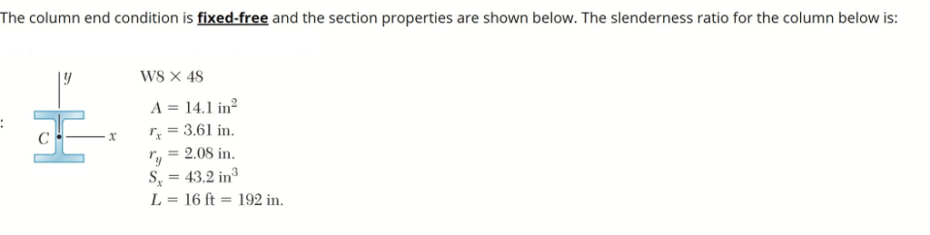 Solved The column end condition is fixed-free and the | Chegg.com