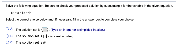Solved Solve the following equation. Be sure to check your | Chegg.com