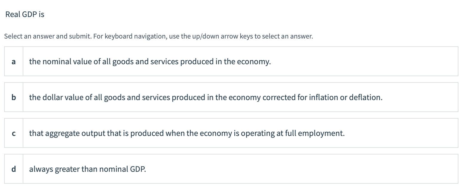 Solved Real GDP isSelect an answer and submit. For keyboard | Chegg.com
