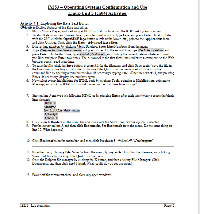 IS253 - Operating Systems Configuration and Use | Chegg.com