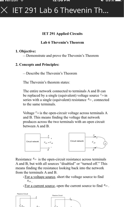 Solved XIET 291 Lab 6 Thevenin Th., IET 291 Applied Circuits | Chegg.com