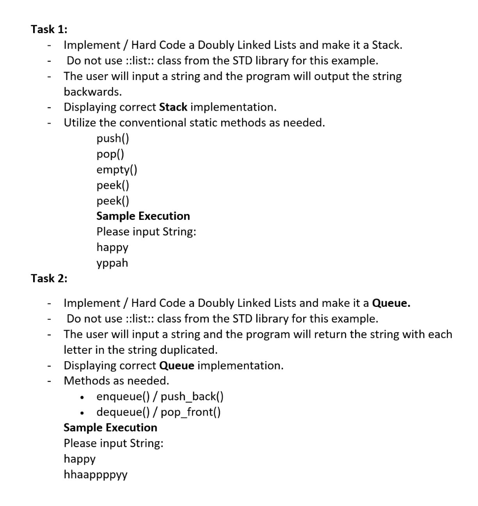 Solved Task 1: Implement/ Hard Code a Doubly Linked Lists | Chegg.com