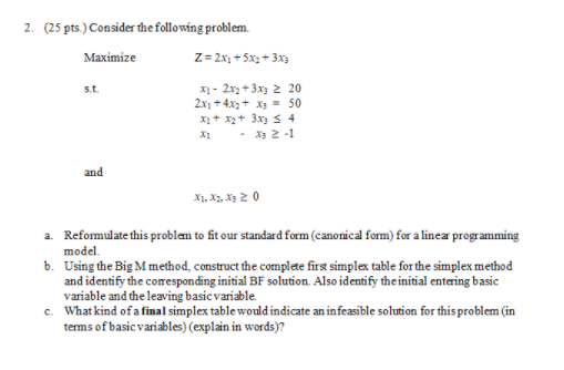 Solved 2. (25 pts. Consider the following problem. Maximize | Chegg.com