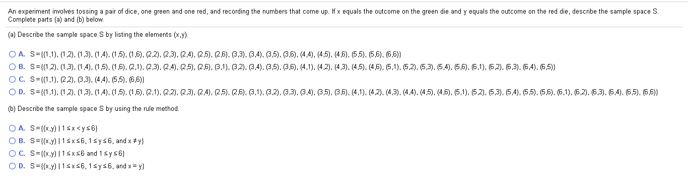 Solved An experiment involves tossing a pair of dice, one | Chegg.com