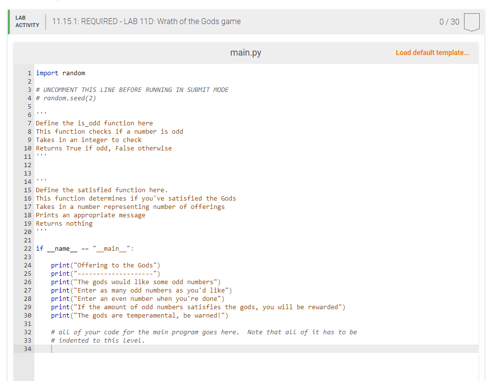 Solved 11.15 REQUIRED - LAB 11D: Wrath of the Gods game | Chegg.com