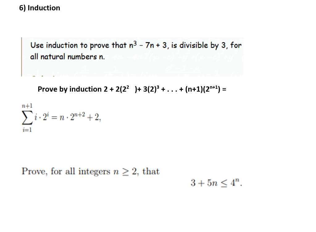 Solved 6) Induction Use induction to prove that n3 - 7n + 3, | Chegg.com