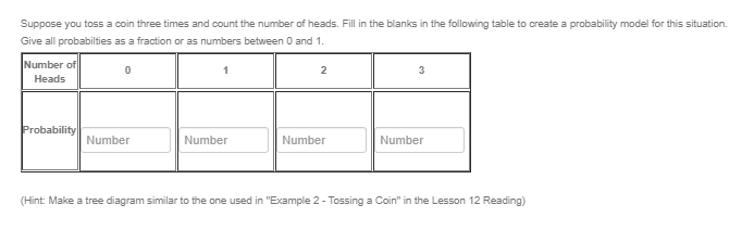 Solved Suppose you toss a coin three times and count the | Chegg.com