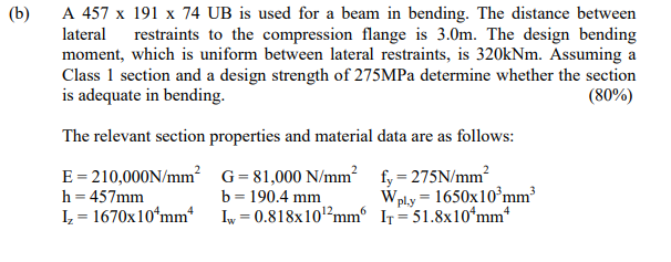 A 457 x 191 x 74 UB is used for a beam in bending. | Chegg.com