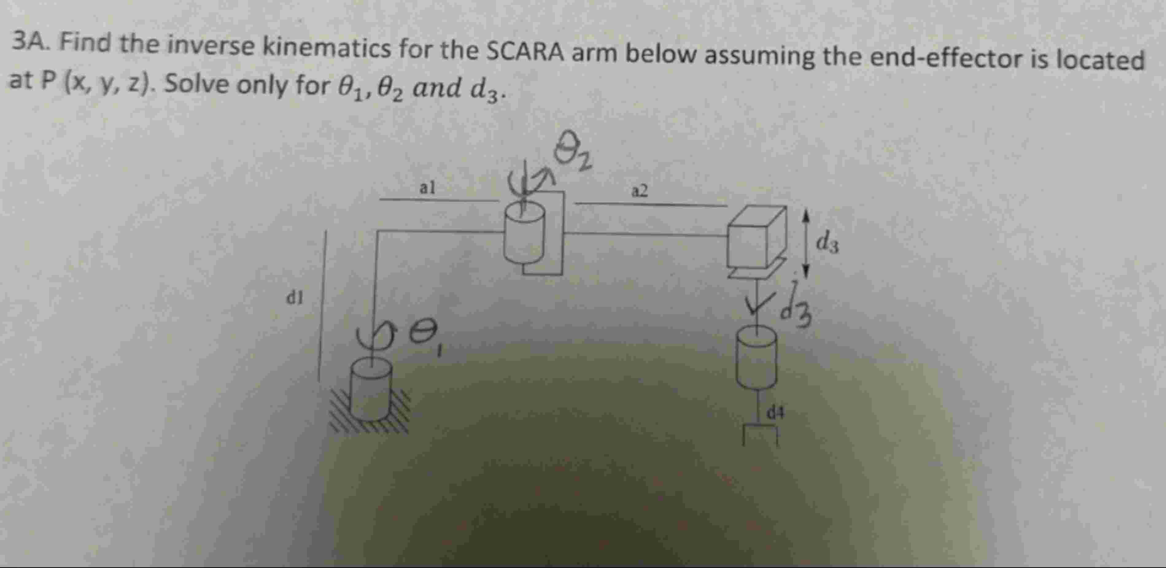 Solved 3A. ﻿Find the inverse kinematics for the SCARA arm | Chegg.com