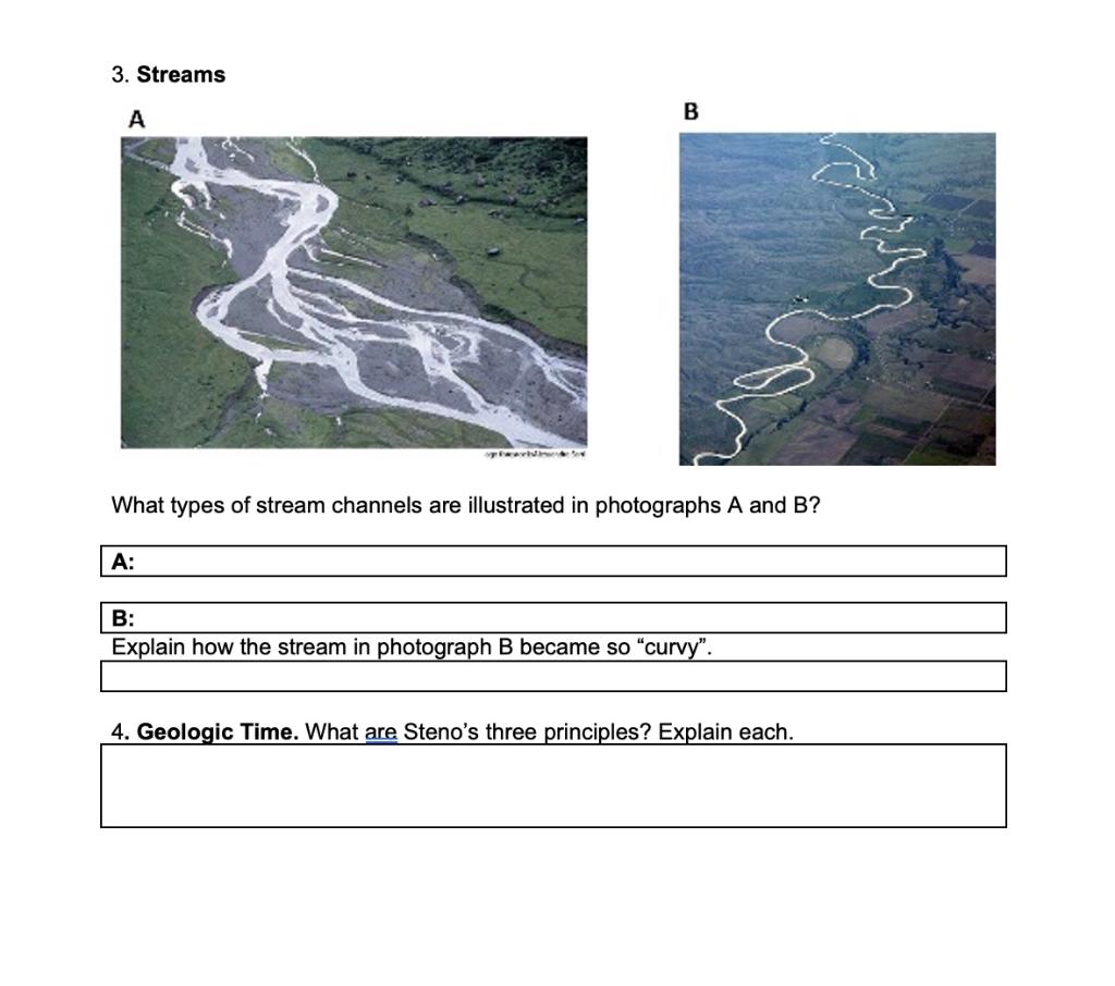 Solved 3. Streams A B S What types of stream channels are | Chegg.com