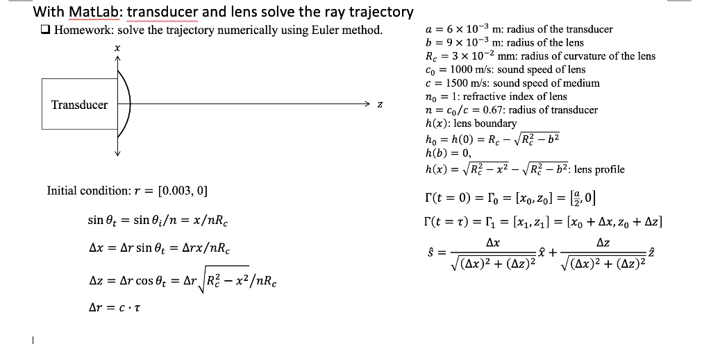 With MatLab: transducer and lens solve the ray | Chegg.com