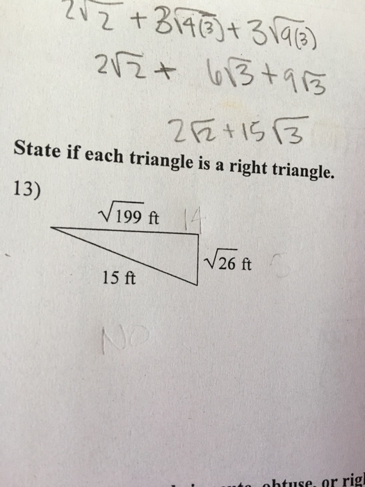 Solved State if each triangle is a right triangle. | Chegg.com