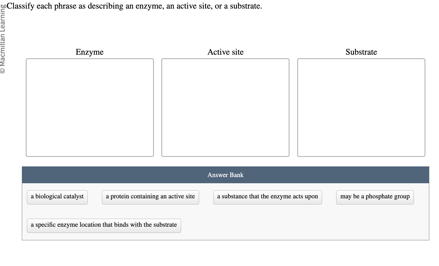 Solved Classify each phrase as describing an enzyme, an | Chegg.com