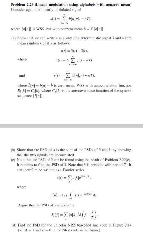 Solved Problem 2.23 (Linear modulation using alphabets with | Chegg.com