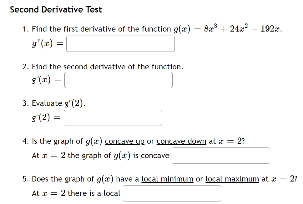 Solved Second Derivative Test 192.x. 1. Find the first | Chegg.com