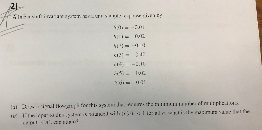 Solved 2 A linear shift-invariant system has a unit sample | Chegg.com