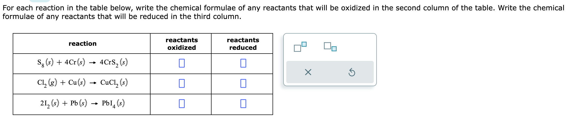 Solved For Each Reaction In The Table Below Write The