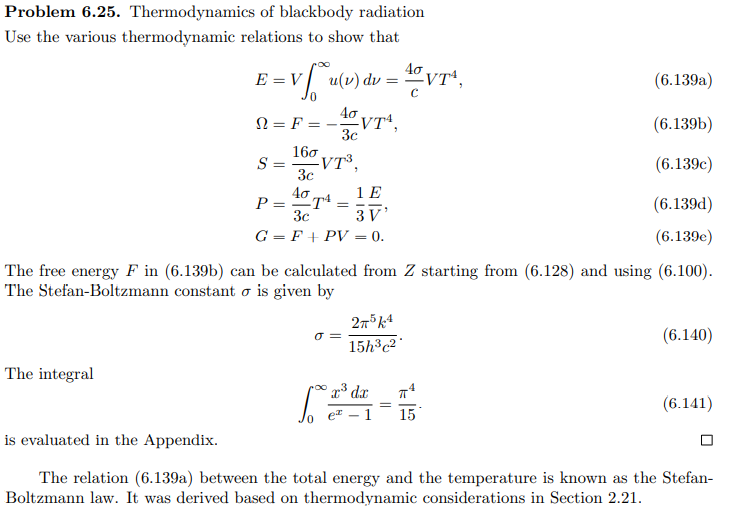 Solved Problem 6.25. Thermodynamics of blackbody radiation | Chegg.com
