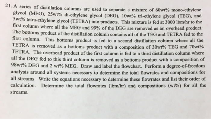 Solved 21. A series of distillation columns are used to | Chegg.com
