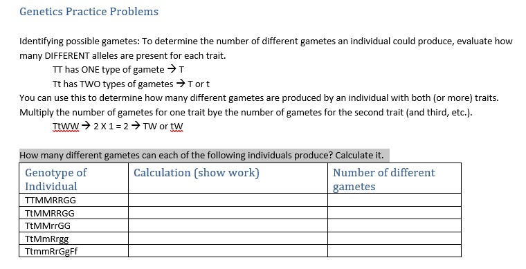 Solved Genetics Practice ProblemsIdentifying possible | Chegg.com