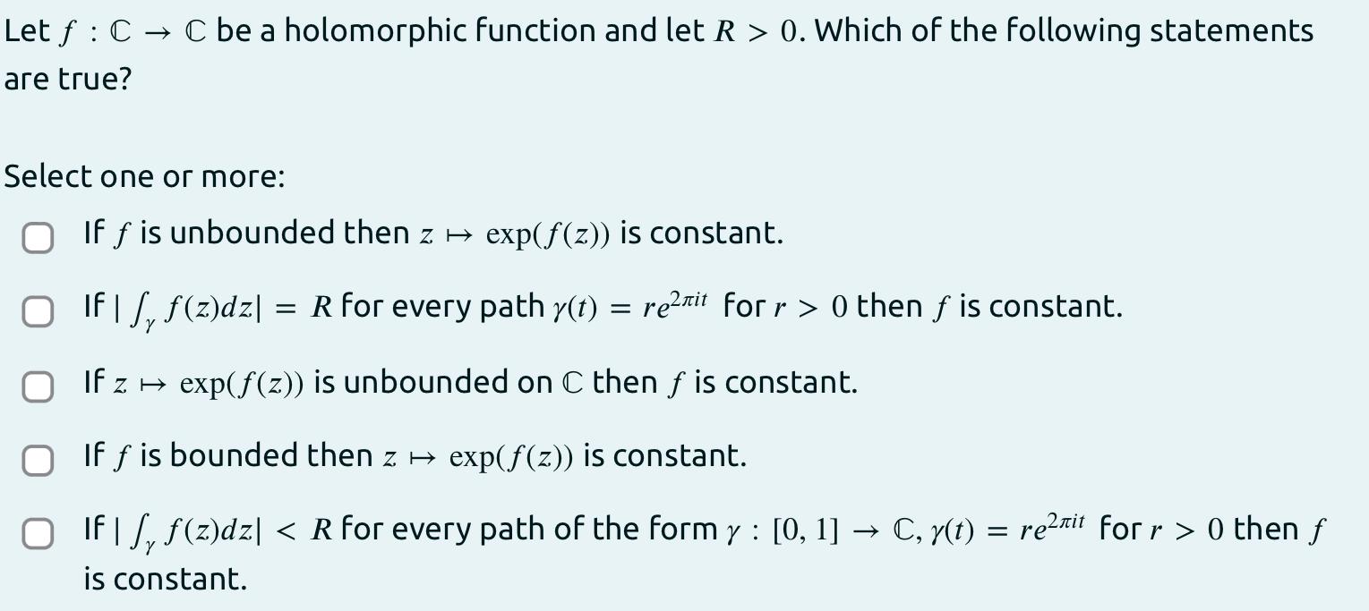 Solved Let f:C→C be a holomorphic function and let R>0. | Chegg.com