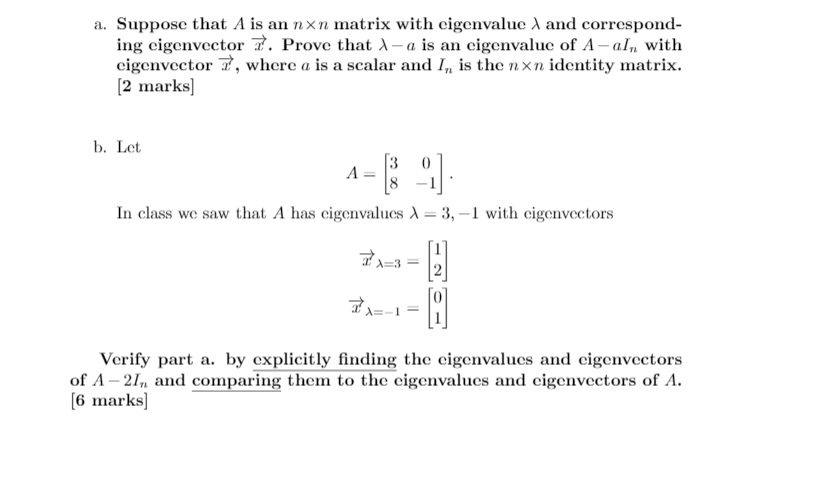 Solved a. Suppose that A is an nxn matrix with eigenvalue | Chegg.com