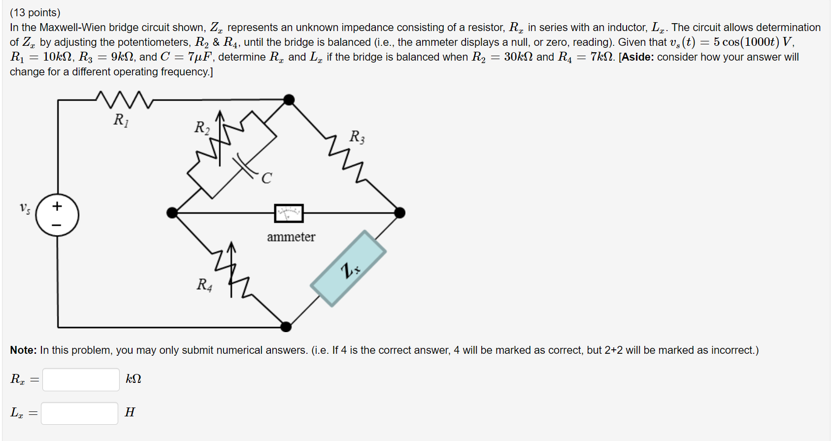 Solved In the Maxwell-Wien bridge circuit shown, ZxZx | Chegg.com