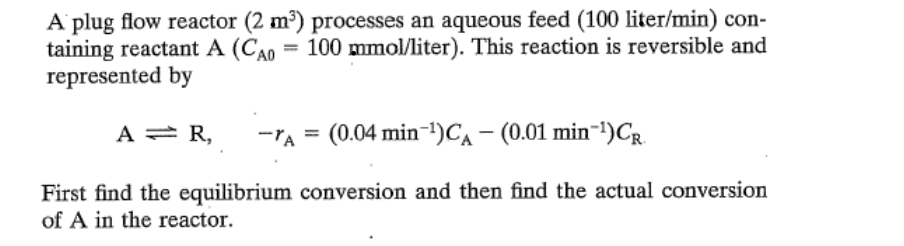 Solved A plug flow reactor (2 m) processes an aqueous feed | Chegg.com