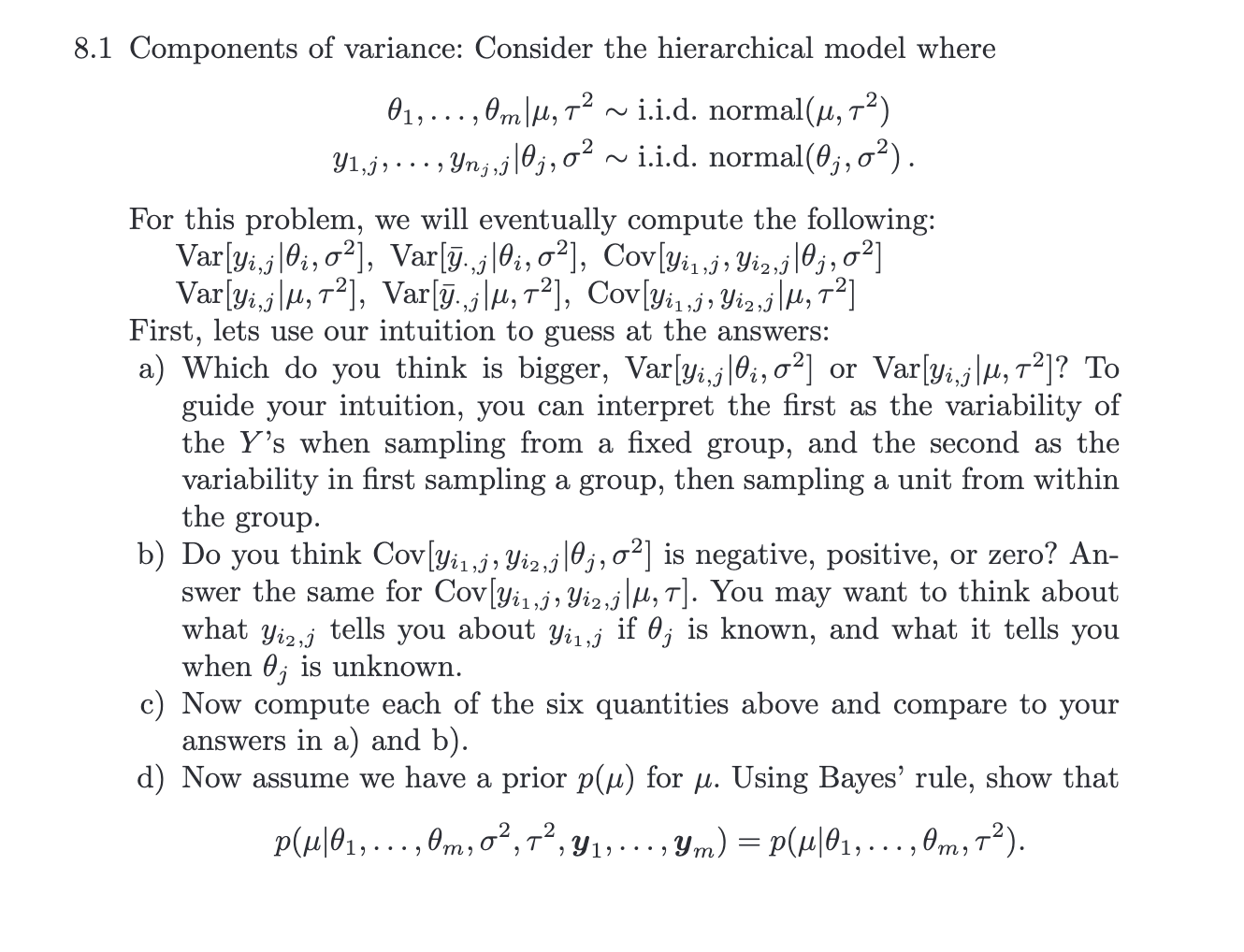 Solved 8.1 Components of variance: Consider the hierarchical | Chegg.com
