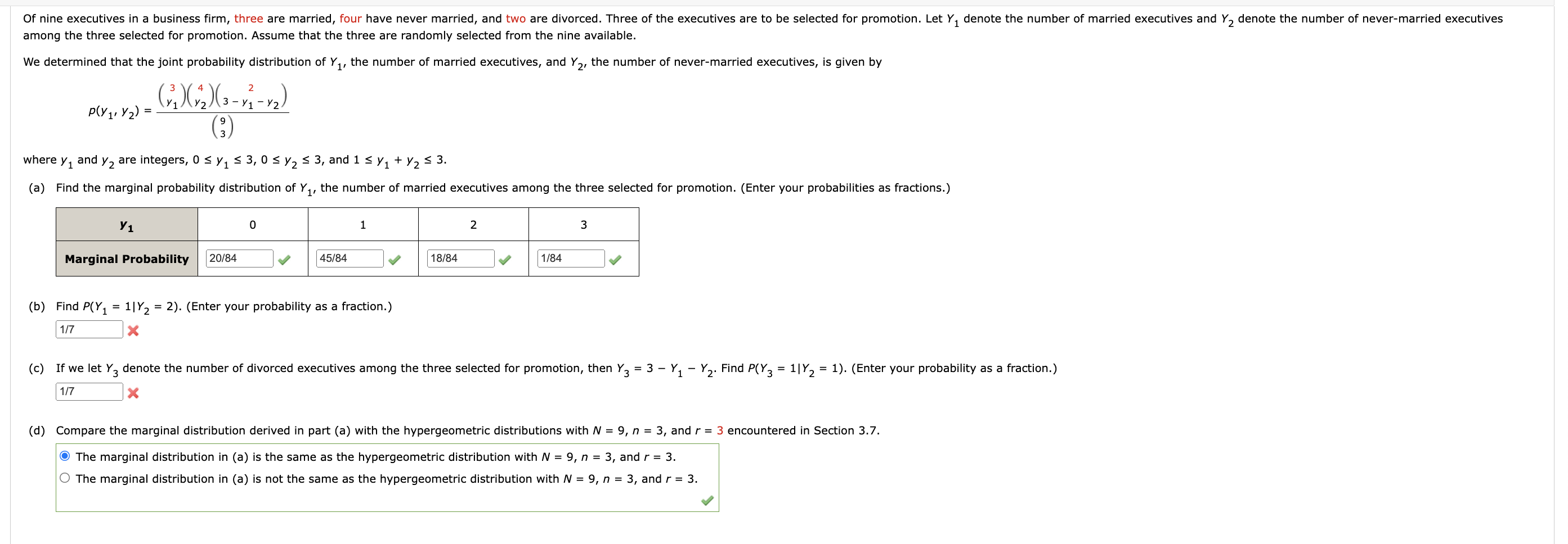 Solved p(y1,y2)=(93)(3y1)(4y2)(23−y1−y2) vere y1 and y2 are | Chegg.com