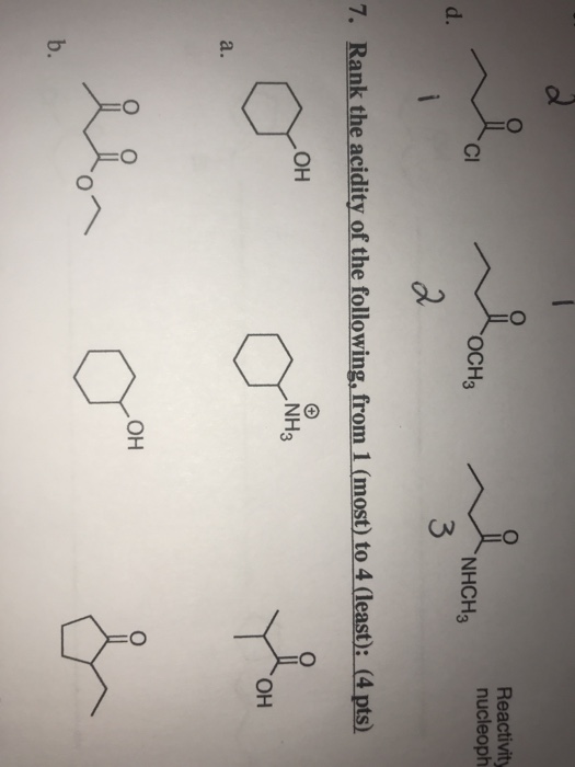 Solved Reactivity nucleoph Cl OCH3 NHCH3 3 7. Rank the | Chegg.com