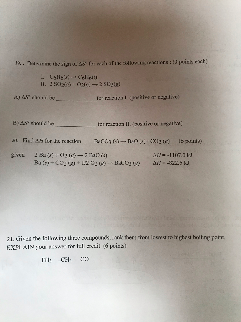 Solved 19.. Determine the sign of AS for each of the | Chegg.com
